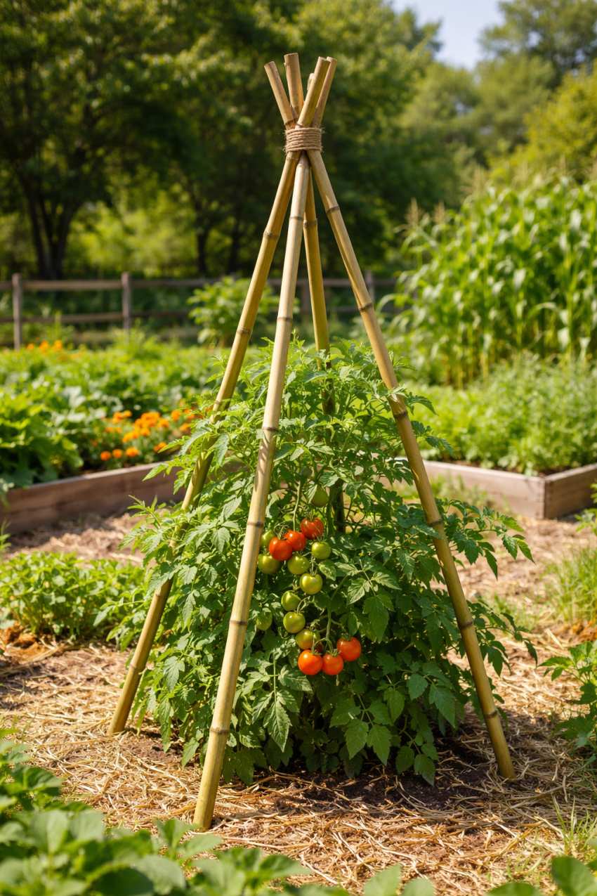 DIY Bamboo Tomato Trellis - How to Build - Homestead Gardener